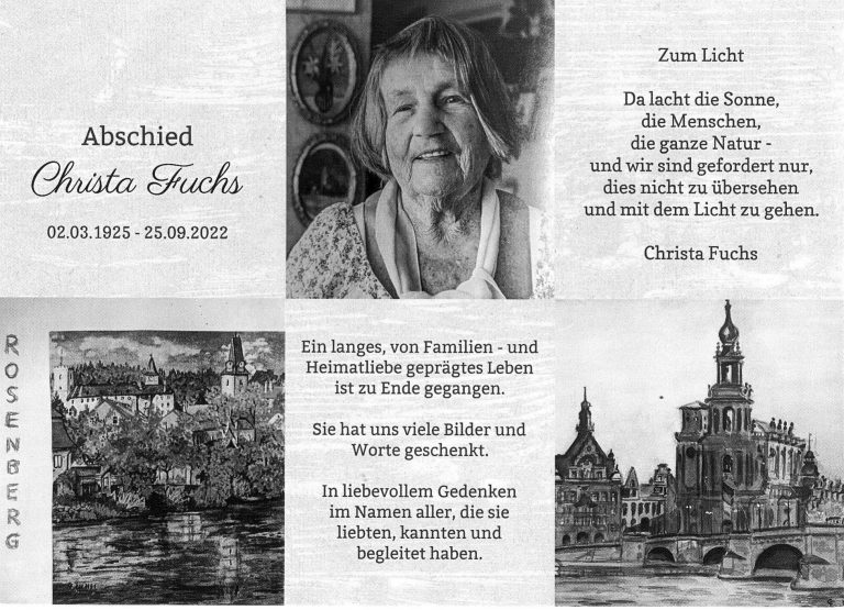 Nachruf Christa Fuchs (,,Pupu“) – Ortsausschuss Rosenberg